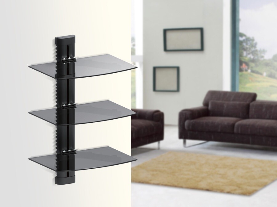 3 Tier Wall Shelf Mount Glass Floating DVD Player Sky Box PS Xbox ...
