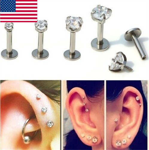 Women Cartilage Crystal Round Tragus Lip Ring Ear Stud Body Piercing ...