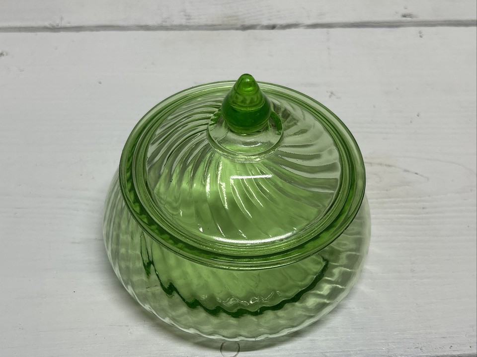 Uranium Glass Candy Dish W/Lid Vintage Anchor Hocking Spiral | eBay