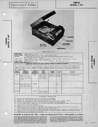 1947 TEMPLE F-617 PHONOGRAPH SERVICE MANUAL PHOTOFACT SCHEMATIC F617 ...