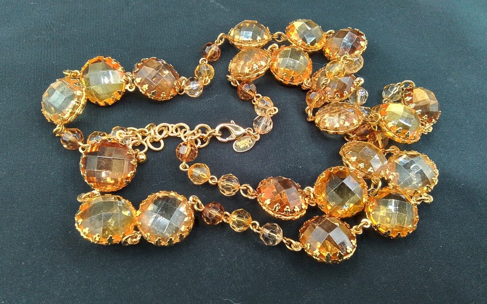 32" JOAN RIVERS DESIGNER SIGNED VINTAGE NECKLACE AMBER COLOR LUCITE ...