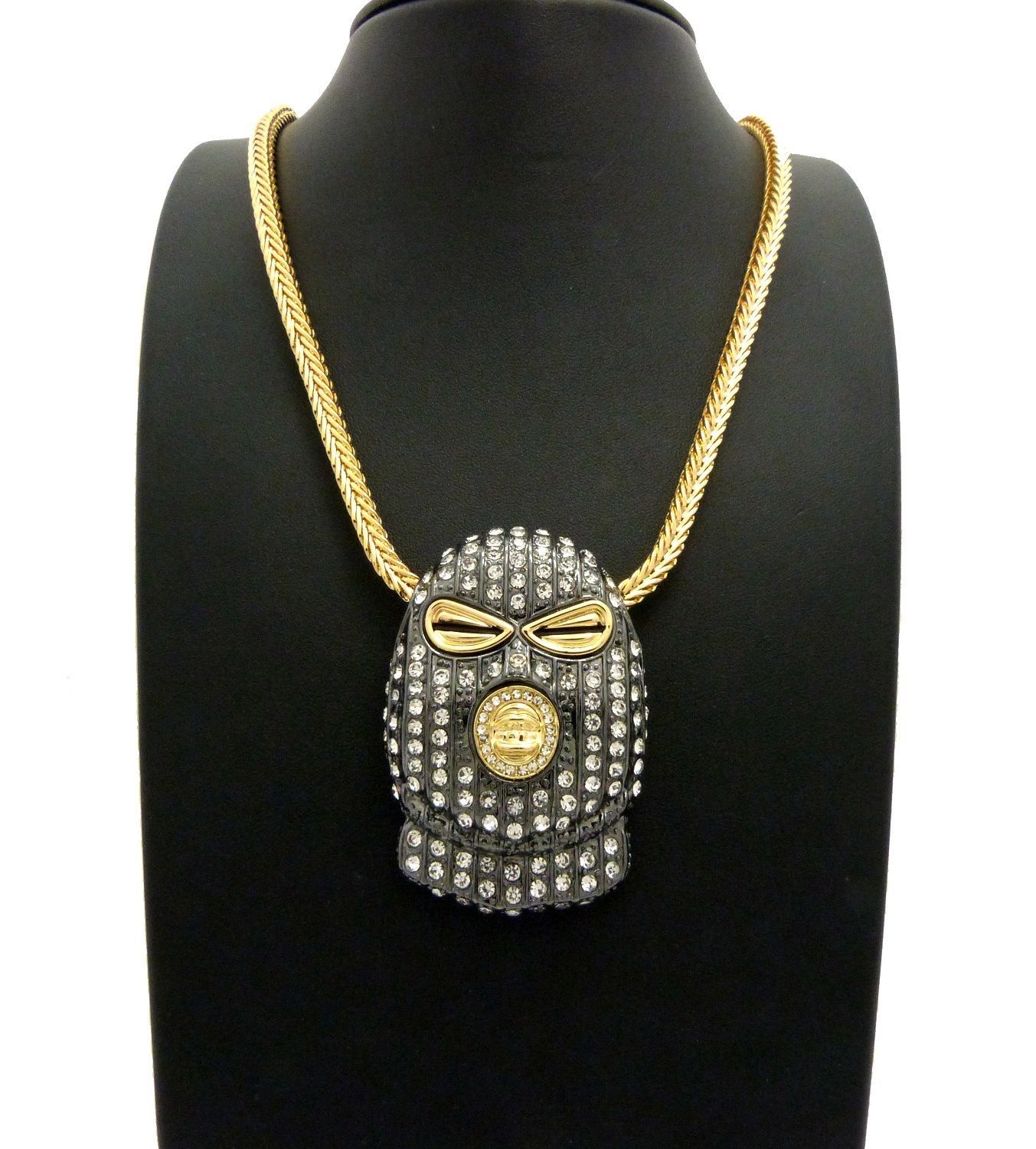 ICED BLACK GOON MASK PENDANT & 6mm 30" FRANCO CHAIN HIP HOP BUST DOWN ...