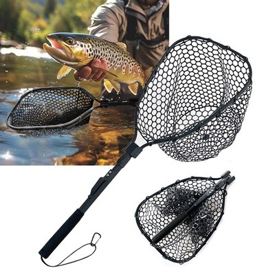 Folding Fly Fishing Landing Net Rubber Safe Catch Release Aluminum ...