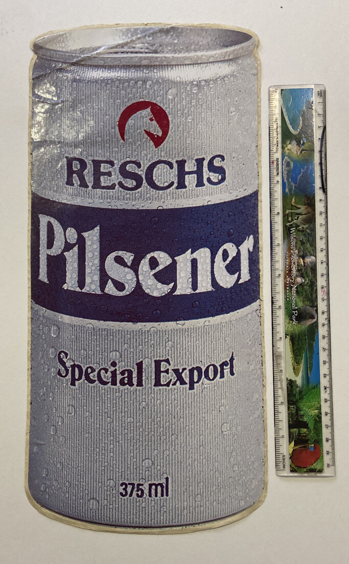 1970s/80s RESCHS PILSENER HUGE CAN VINTAGE ADVERTISING STICKER GREAT ...