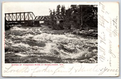 Rhinelander WI~Wisconsin River Rapids~Bridge in Background~1906 ...