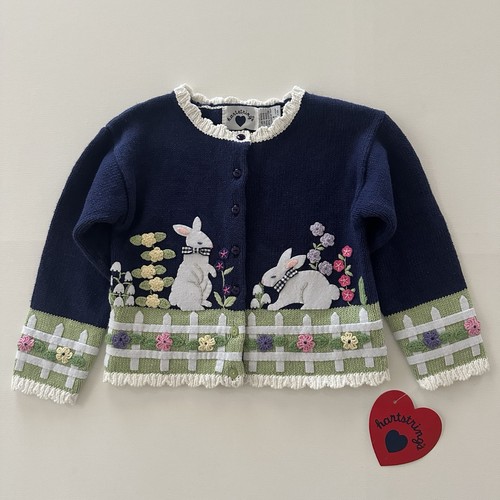Hartstrings Vintage Girls 4 Easter Bunny Embroidered Cardigan Sweater ...