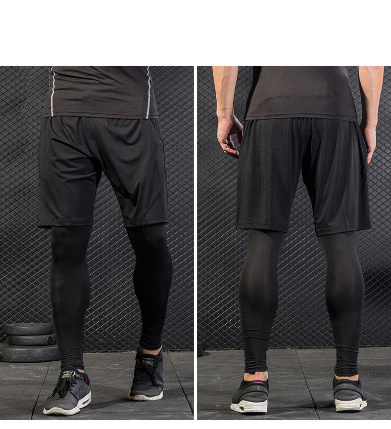 Men's Compression Tight Leggings + Sports Shorts Gym Running Pants ...