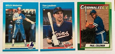 #335 Mitch Webster & #546 Tim Laudner Fleer 1987 / #654 Paul Coleman ...