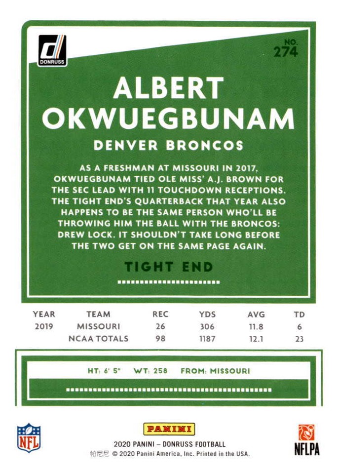 2020 Donruss Press Proofs Red Albert Okwuegbunam 274 | eBay