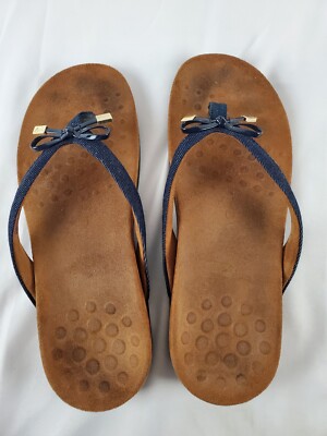 Vionic Bella II Sandal Womens 8 Bow Thong Flip Flop Denim Orthotic ...