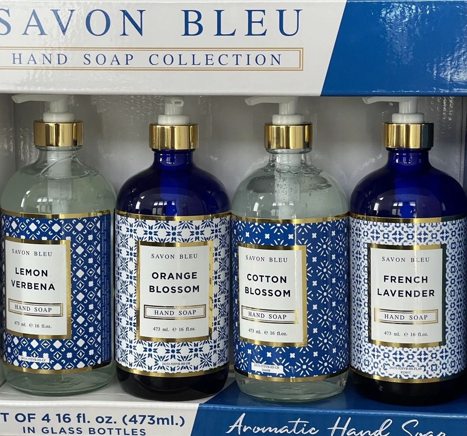 Savon Bleu Aromatic Hand Soap Collection Set Of 4 Glass Bottles Orange ...