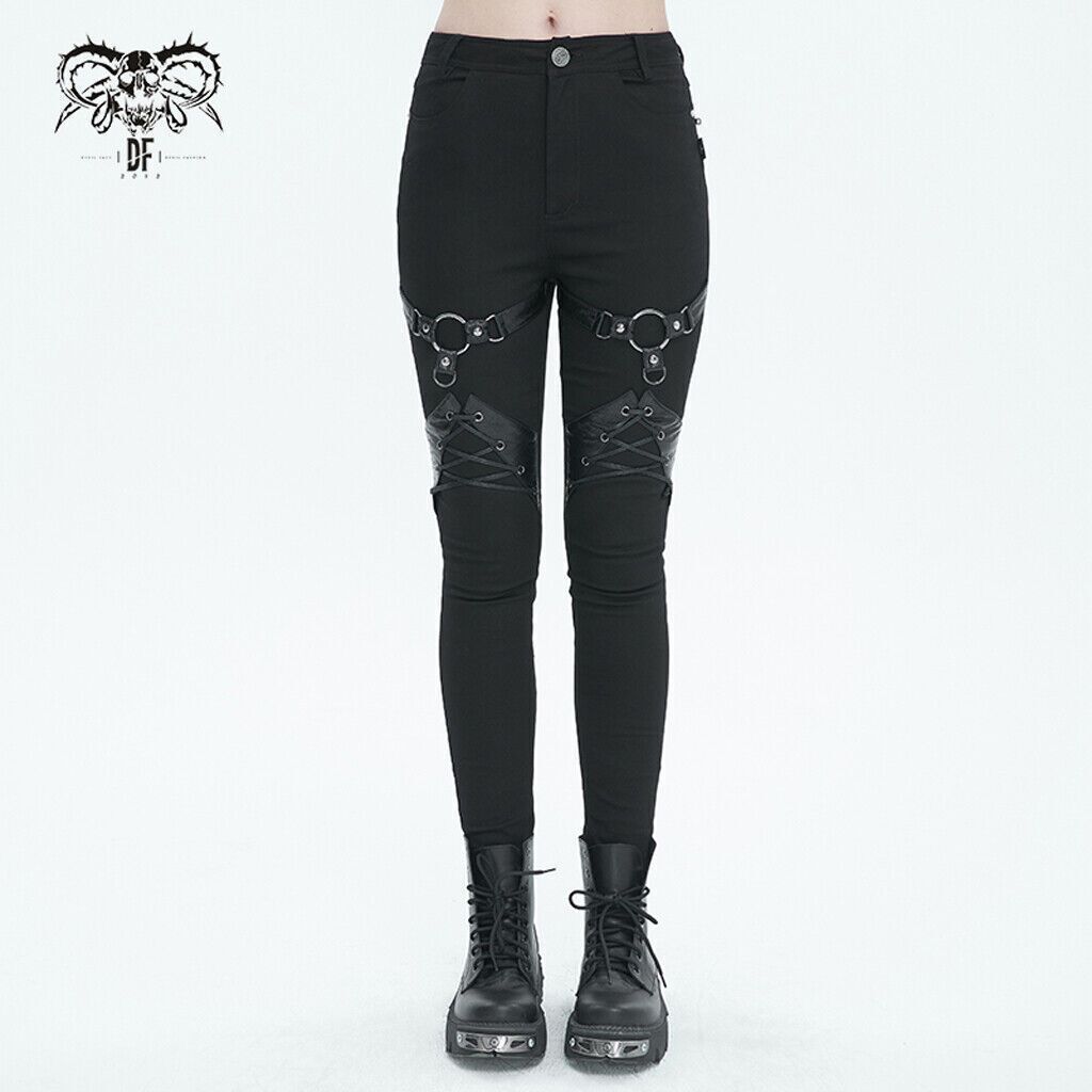 Devil Fashion Women Black Gothic Punk Long Pants Slim Fit Casual ...