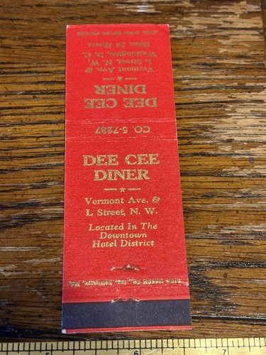 Vintage Washington DC Advertising Matchbook Dee Cee DINER | eBay