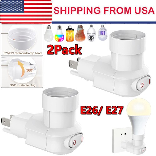 2Pack Light Bulb Socket Converter 360° Rotatable Lamp Holder Adapter ...