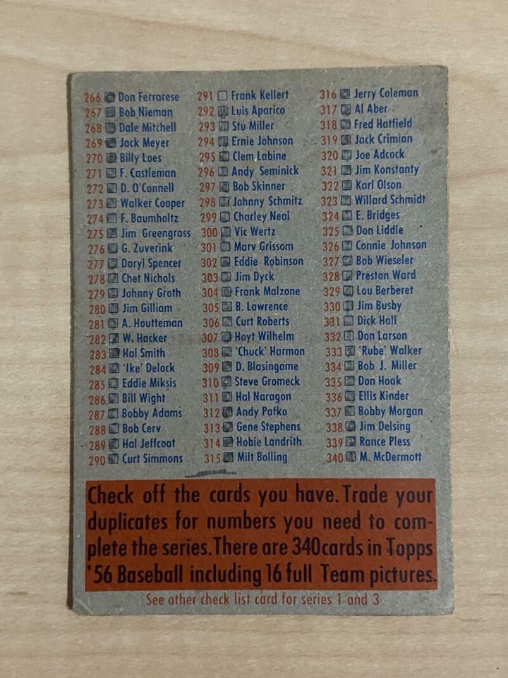 1956 TOPPS 2ND SERIES CHECKLIST EX MARKED | eBay