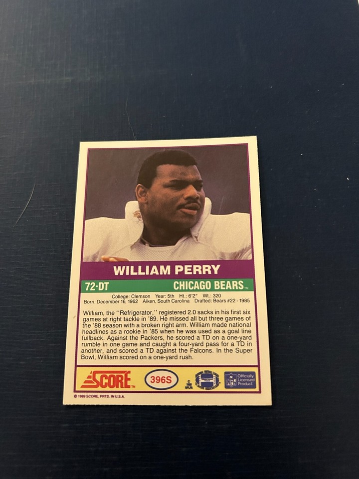 1989 Score Supplemental Football William Perry #396S Factory Set Break ...
