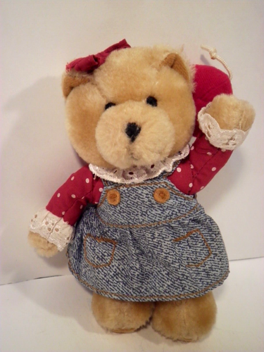 HTF Blue Jean Teddy Girl Bear Red Balloon 6" Vtg Springs Industries ...