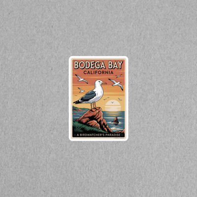 Bodega Bay Seascape Retro Travel Sticker - Coastal California Art Decal ...