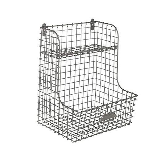 Vintage Wall Mounted Storage Bin with Shelf Basket, Industrial Gray | eBay