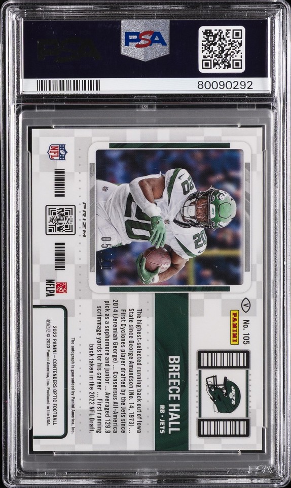 2022 CONTENDERS OPTIC VAR-AUTO-ORANGE #105 BREECE HALL 5/20 PSA 9 | eBay