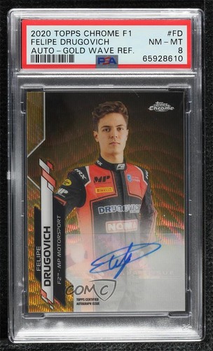2020 Chrome Formula 1 Gold Wave Refractor 34/50 Felipe Drugovich PSA 8 ...