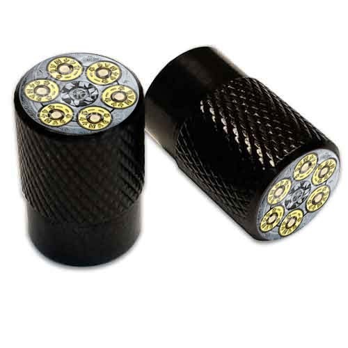 2 Black Aluminum Knurled Motorcycle Valve Caps - REVOLVER 44 MAG GUN ...