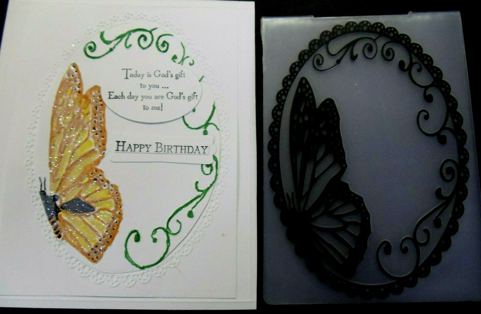 Elegant OVAL EMBOSSED FRAME w/ VINE SCROLL & MONARCH BUTTERFLY ...