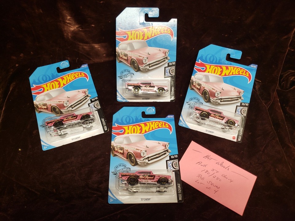 LOT OF (4) Hot Wheels 2020 ‘57 Chevy Bel Air Pink Rod Squad Rare VHTF ...