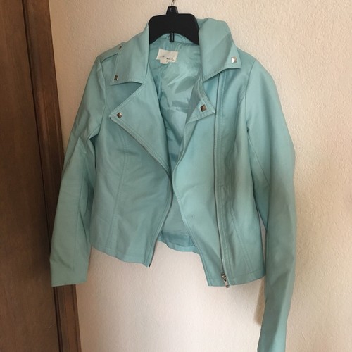 Turquoise Blue Leather Jacket Forever 21 Size Small | eBay