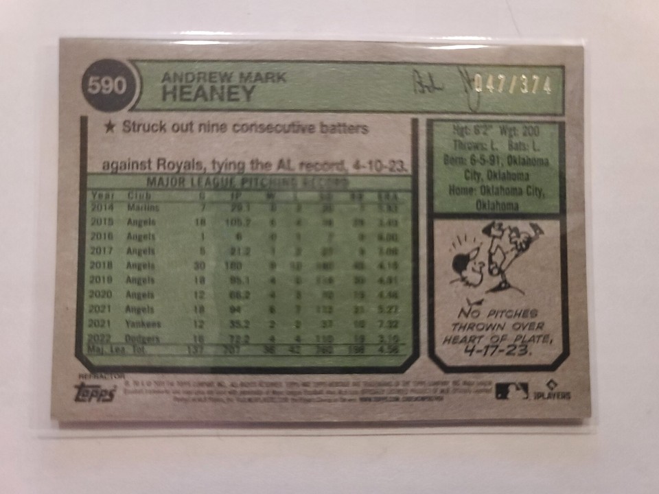 2023 Topps Heritage High # Chrome Andrew Heaney #590 Refractor 47/374 ...