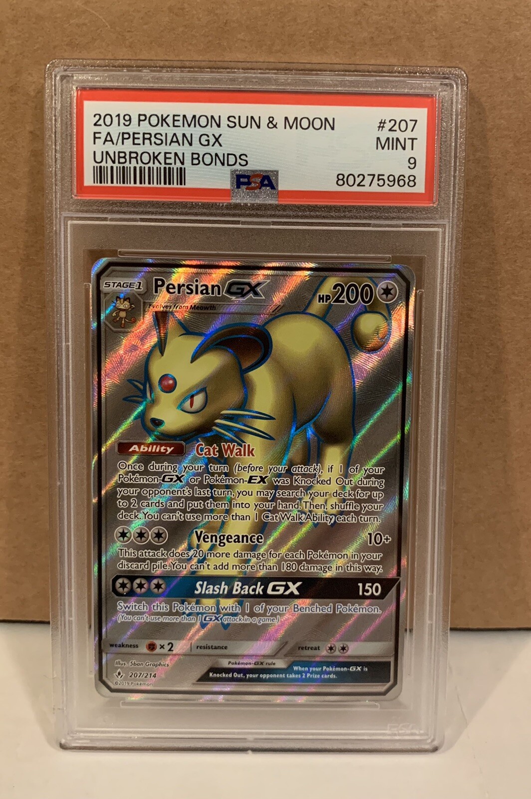 Pokemon TCG Persian GX Full Art Unbroken Bonds 207/214 Holo PSA 9 | eBay
