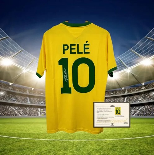 signed Pele Retro Brazil Football/Soccer Jersey *Printed signature ...