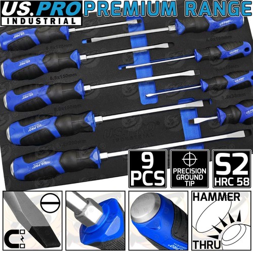 US PRO Magnetic Screwdriver Set HEAVY DUTY Slotted Flat Head Go Through ...