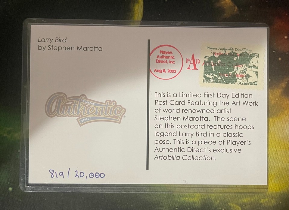 2003 Postcard Larry Bird Stephen Marotta Players Authentic Direct 819/ ...