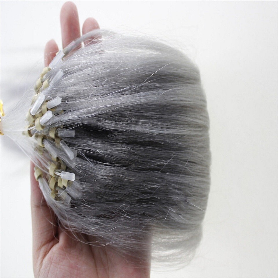 Pre-Looped Fish Line Micro Ring Beads Link Hair Extensions Real Remy ...