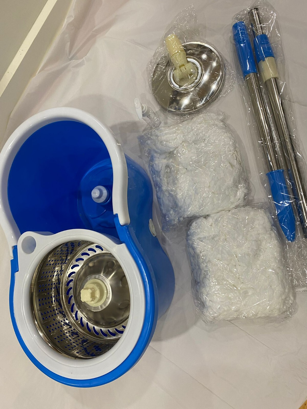 Split Bucket 360 Rotating Magic Spinning Spin Mop 2 Mop Heads Stainless ...