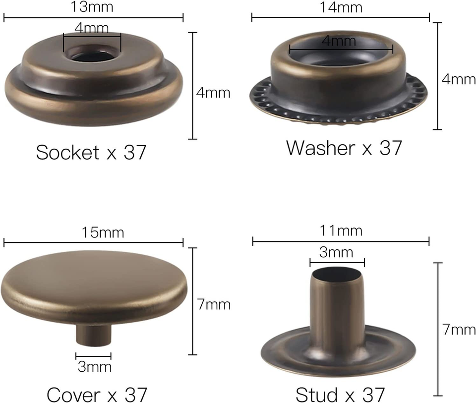 72 Snap Fasteners Kit, 15Mm Marine Grade Snaps for Leather, Fabric ...