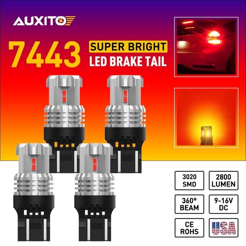 4pcs Super Red 7443 Brake SMD LED Tail Stop Light Bright Lamp Bulb 7440 ...