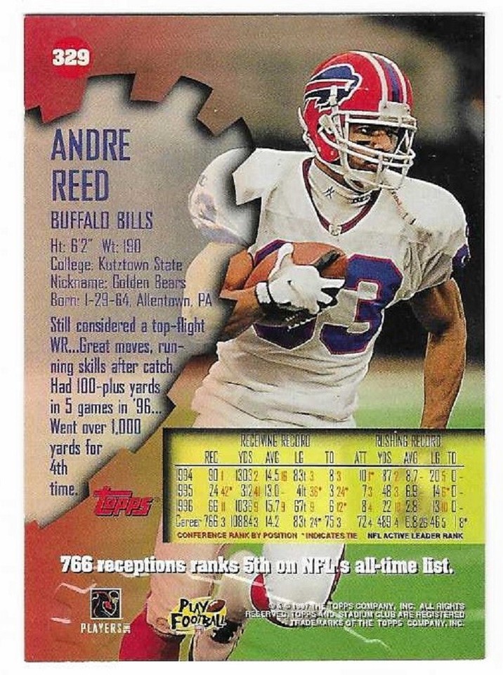 ANDRE REED 1997 Stadium Club Football # 329 Buffalo Bills HOF NM - MT ...