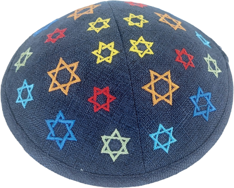 new Jewish Kippah Yarmulke-Kippas israel Dark blue with colorful Star ...