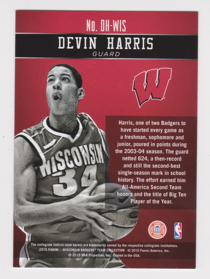 2015 Panini Collegiate Wisconsin Badgers Honors Insert Devin Harris DH ...