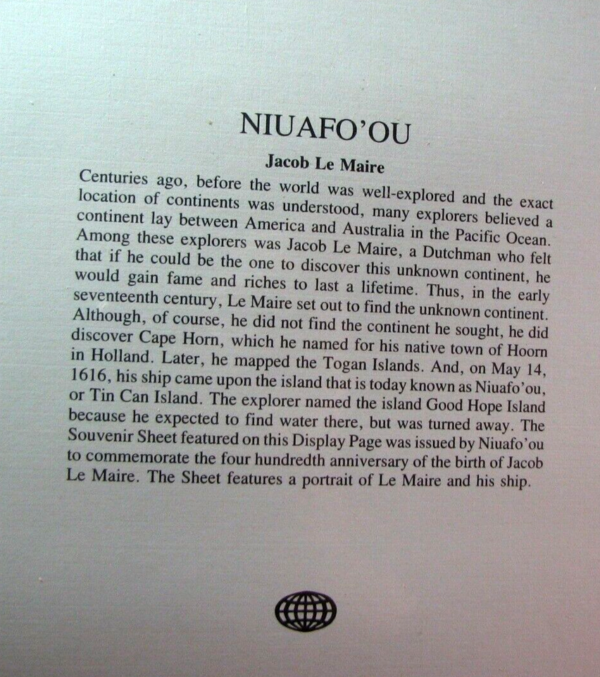 Niuafo'ou Souvenir Sheet Foreign Jacob Le Maire MNH H329 | eBay