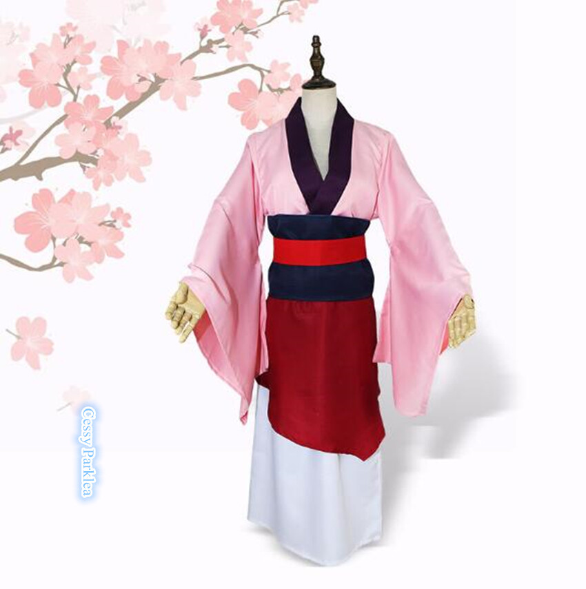 X-F3-1 Adult Hua Mulan Pink & Red Dress Movie Ancient Oriental Women ...