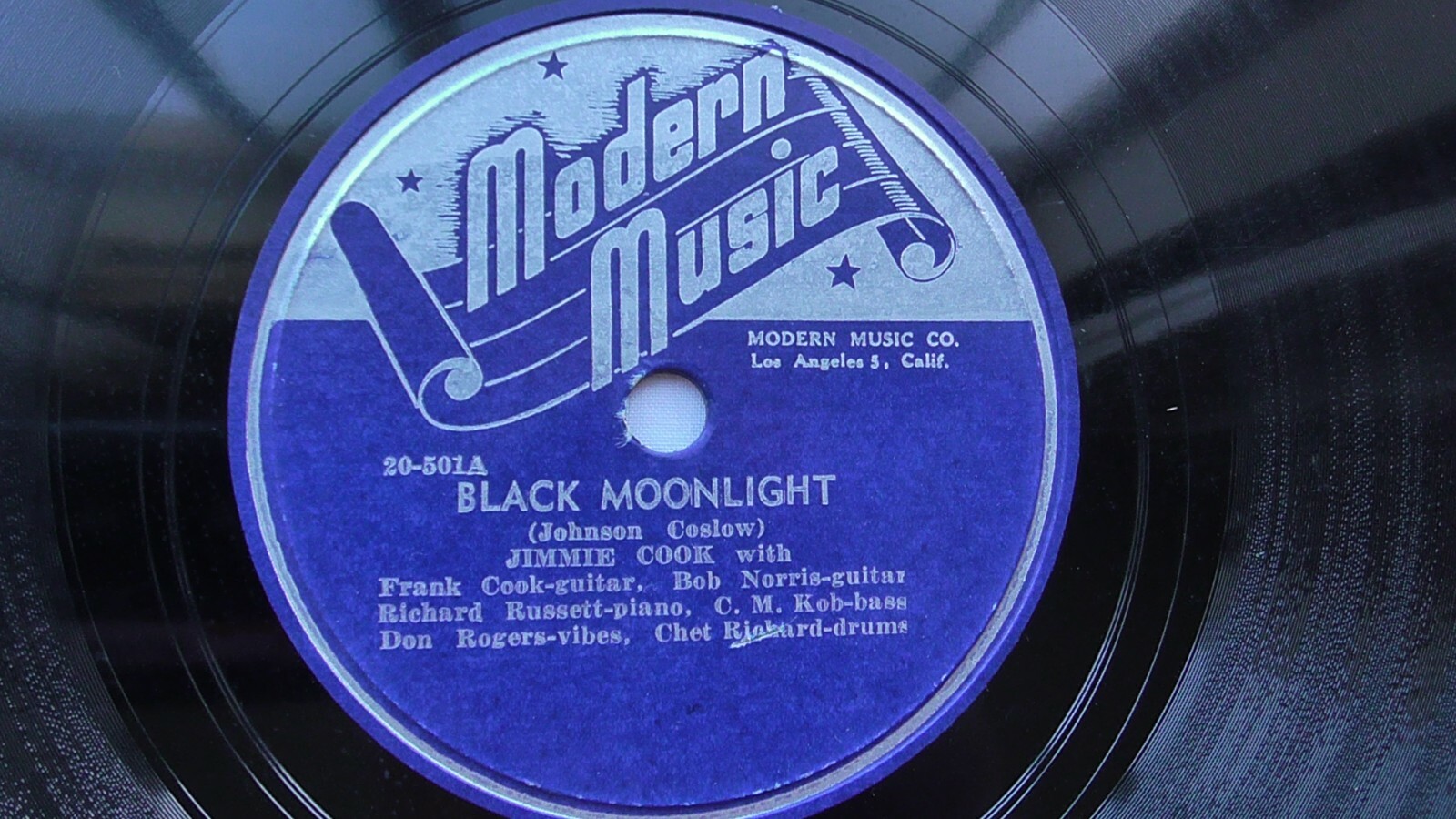 Jimmie Cook 78rpm Single 10-inch Modern Music Records #20-501 Black ...