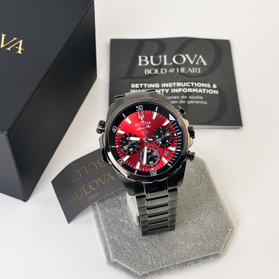Bulova Marine Star Red Dial Stainless Steel Men's Quartz Watch 43mm ...