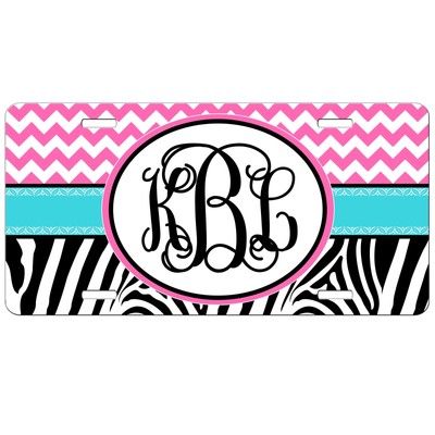 Monogrammed Car Tag - Chevron Zebra - Personalized License Plate Auto ...