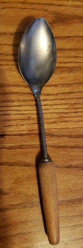 Vintage Antique Androck Stainless Wood Handle Solid Serving Spoon. OLD ...