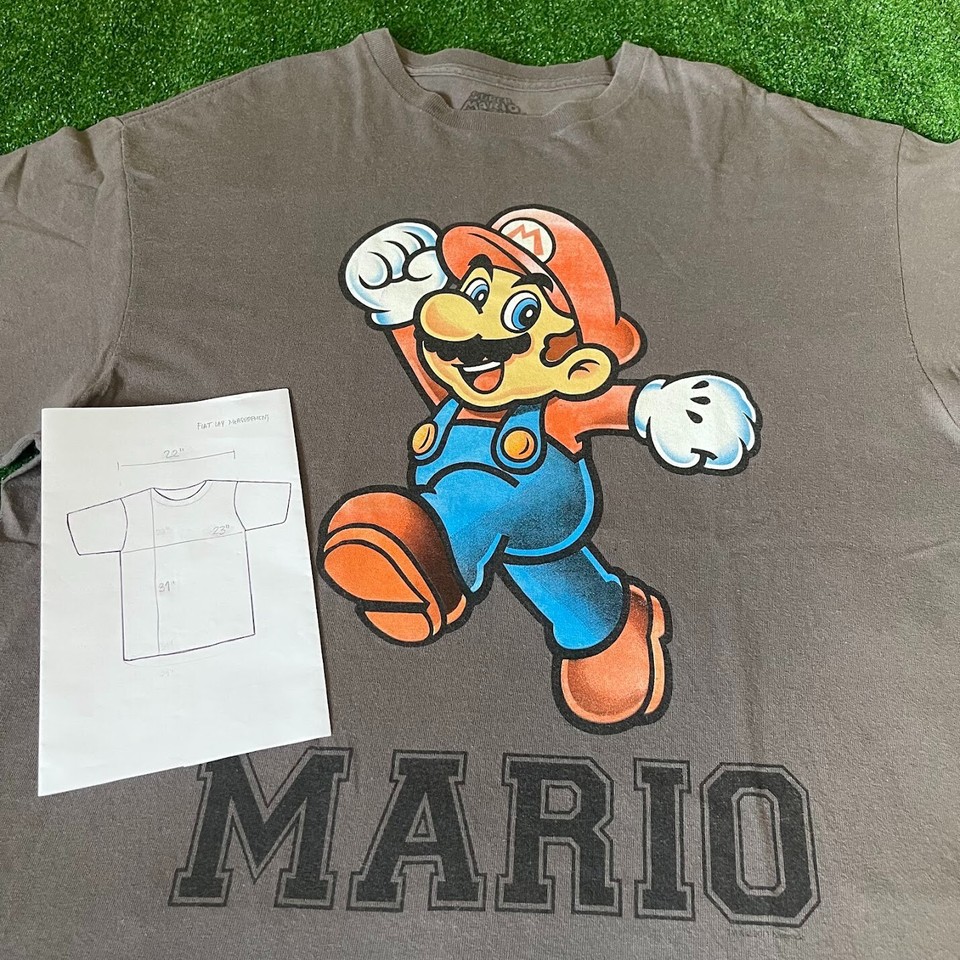 Super Mario Nintendo Crew Neck Gray Y2K Retro Style Streetwear T-Shirt ...