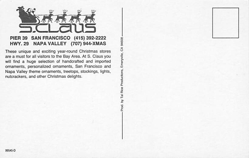 Postcard CA: S. Claus Store, San Francisco & Napa, California | eBay