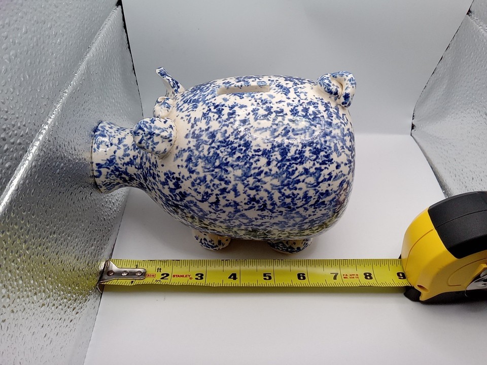 Vtg 80's 90's Cottage Core Spongeware Splatter Ware Ceramic Piggy Bank ...